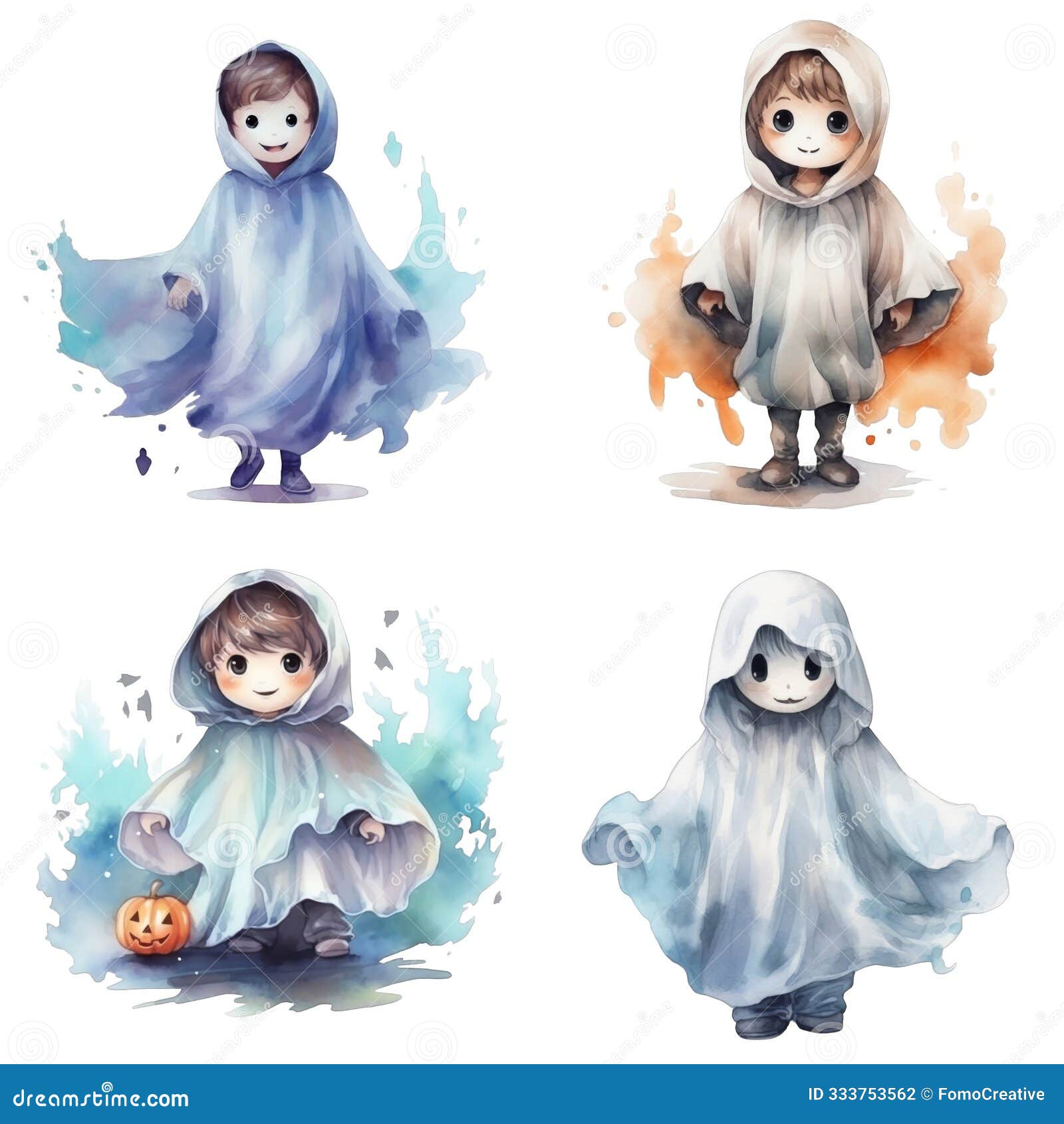 Four Children Dressed As Ghosts for Halloween Stock Illustration ...