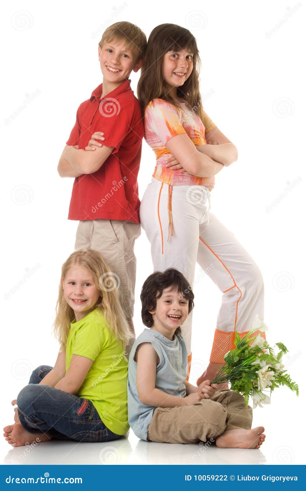 Four children with flowers stock photo. Image of cheerful - 10059222