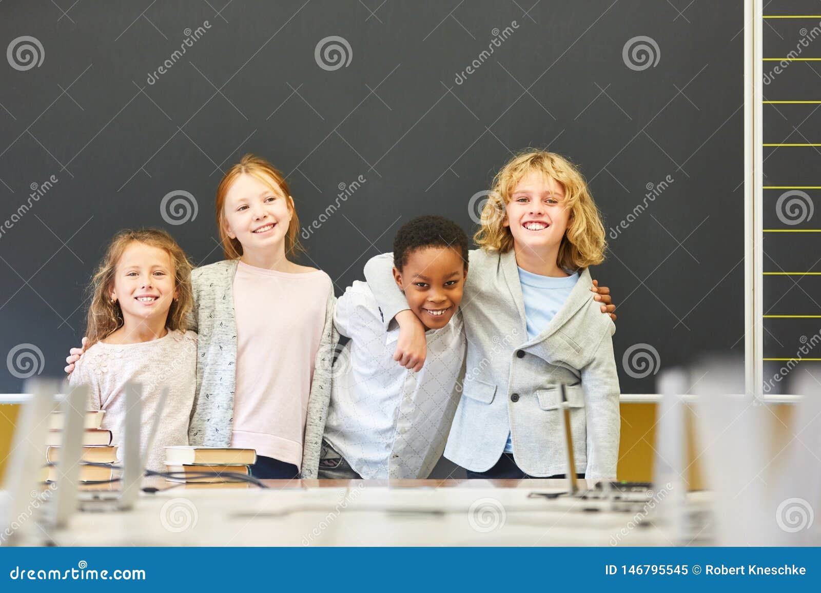 Four Children in Multicultural School Stock Image - Image of cheerful ...
