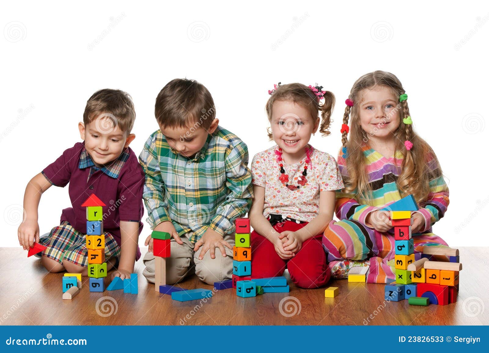 Four Children are Playing on the Floor Stock Image - Image of little ...
