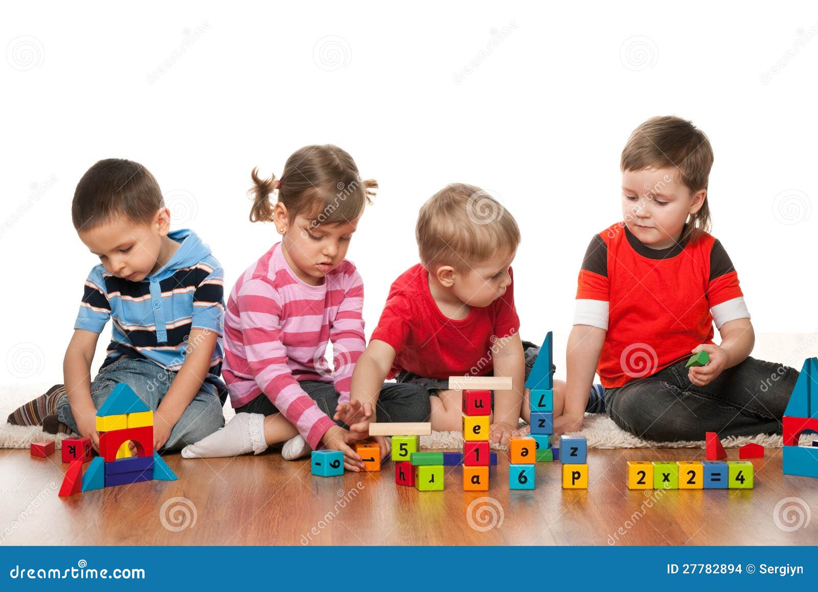 Four Children are Playing on the Floor Stock Photo - Image of happiness ...