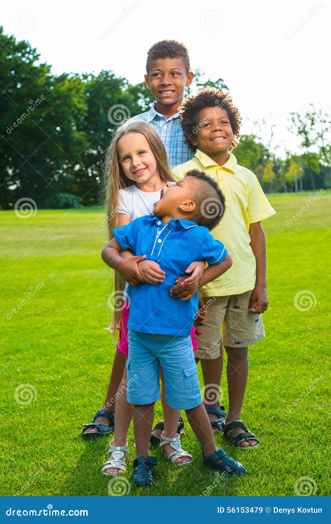 Four Children are Playing on the Glade. Stock Image - Image of deep ...