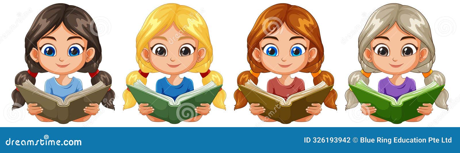 Four Children Reading Books Stock Vector - Illustration of development ...