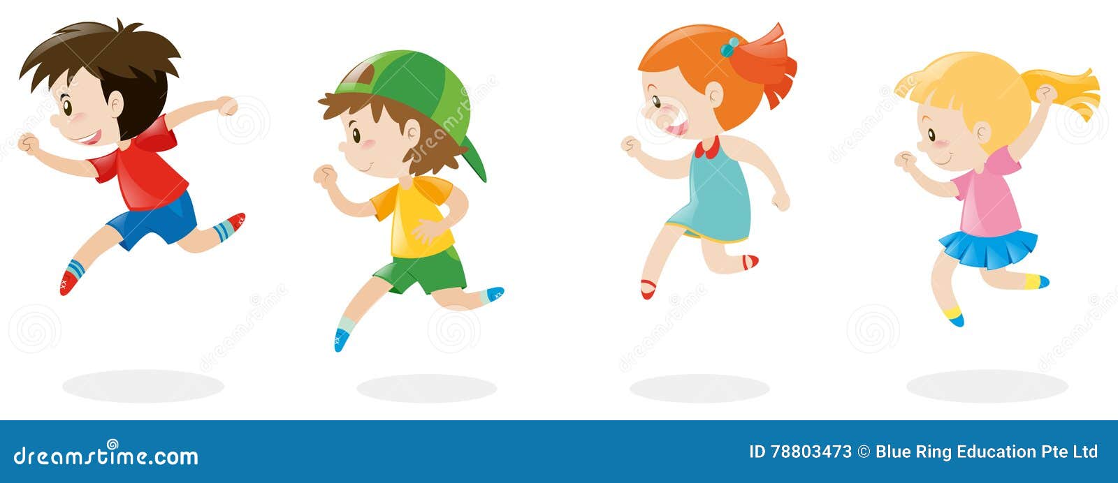 Four Children Running Around Stock Vector - Illustration of race ...