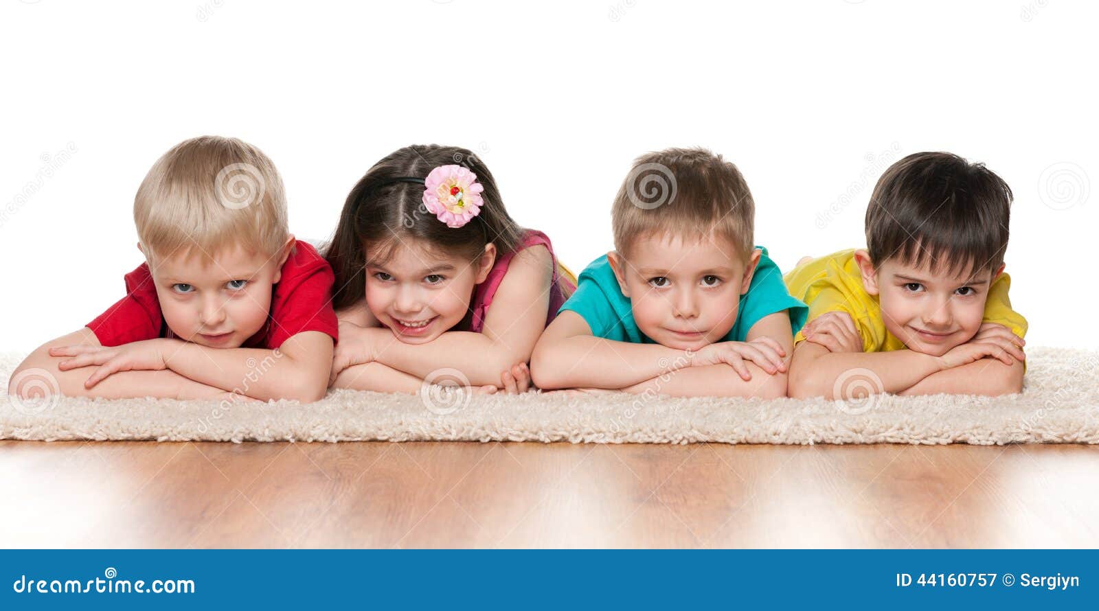 Four Children on the White Carpet Stock Image - Image of cheerful ...