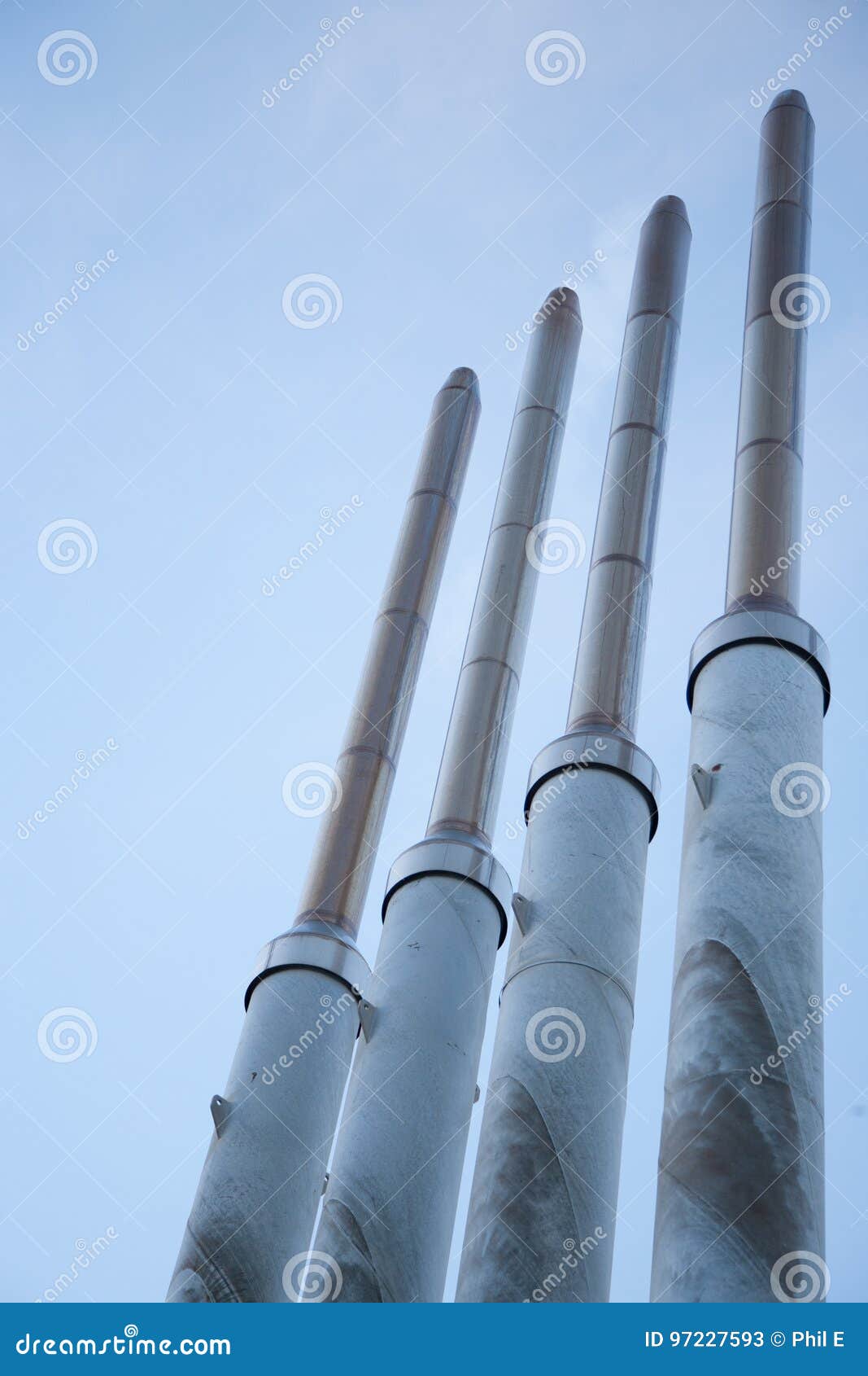 Four Chimneys in a Diagonal Stock Image - Image of exhaust, energy ...