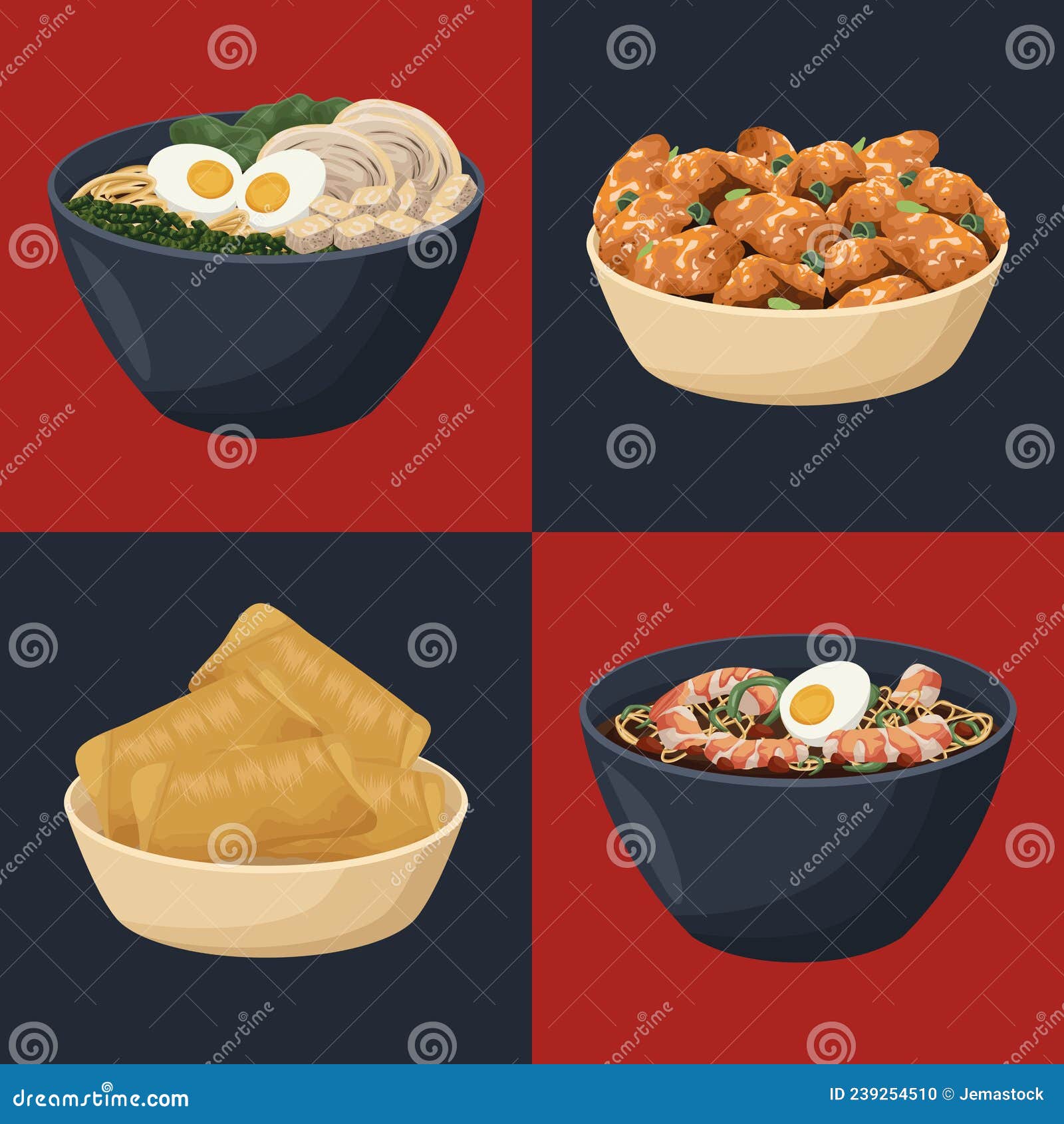 Four chinese food icons stock vector. Illustration of nutrition - 239254510