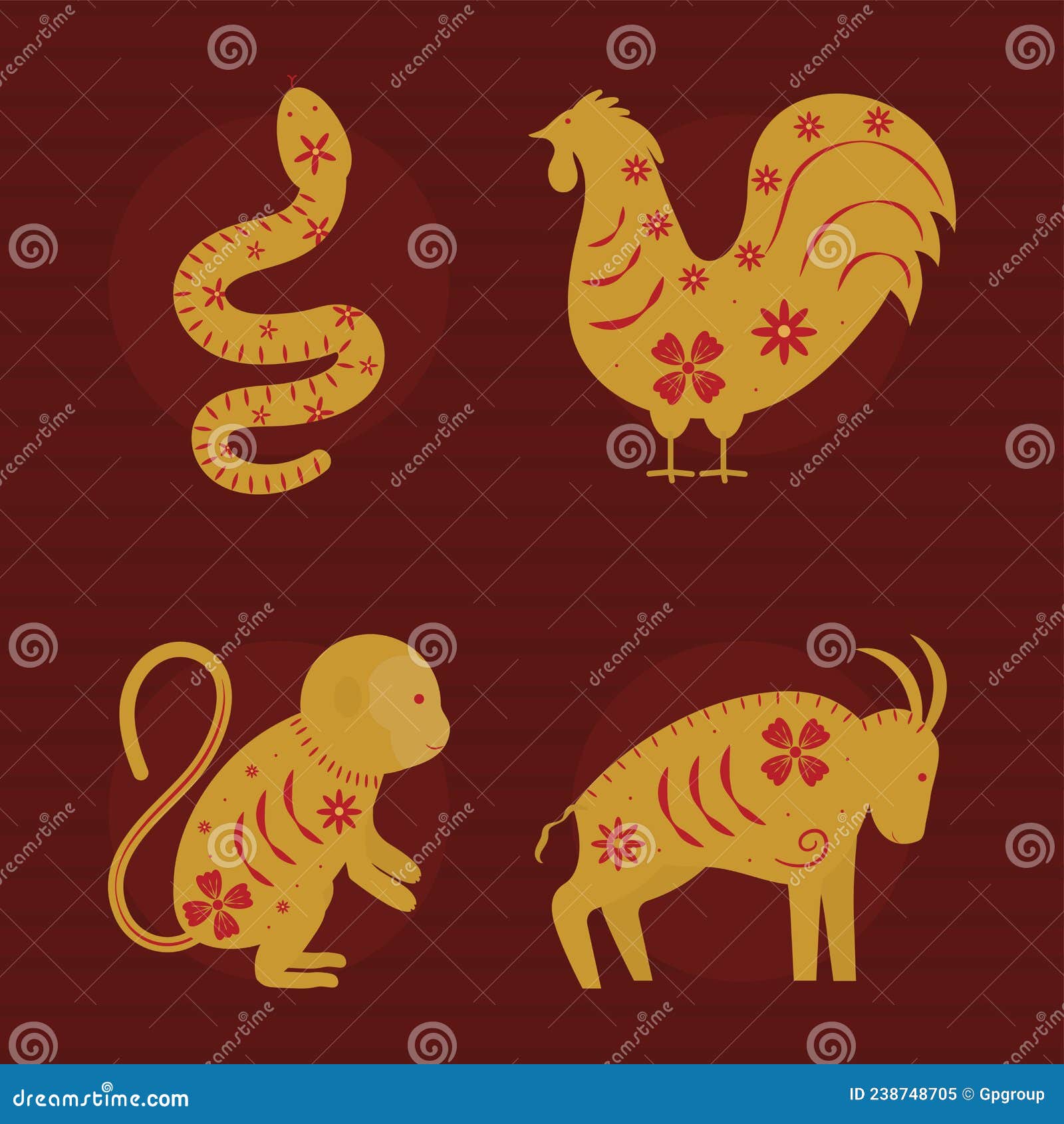 Four Chinese Zodiac Animals Stock Vector - Illustration of horoscope ...