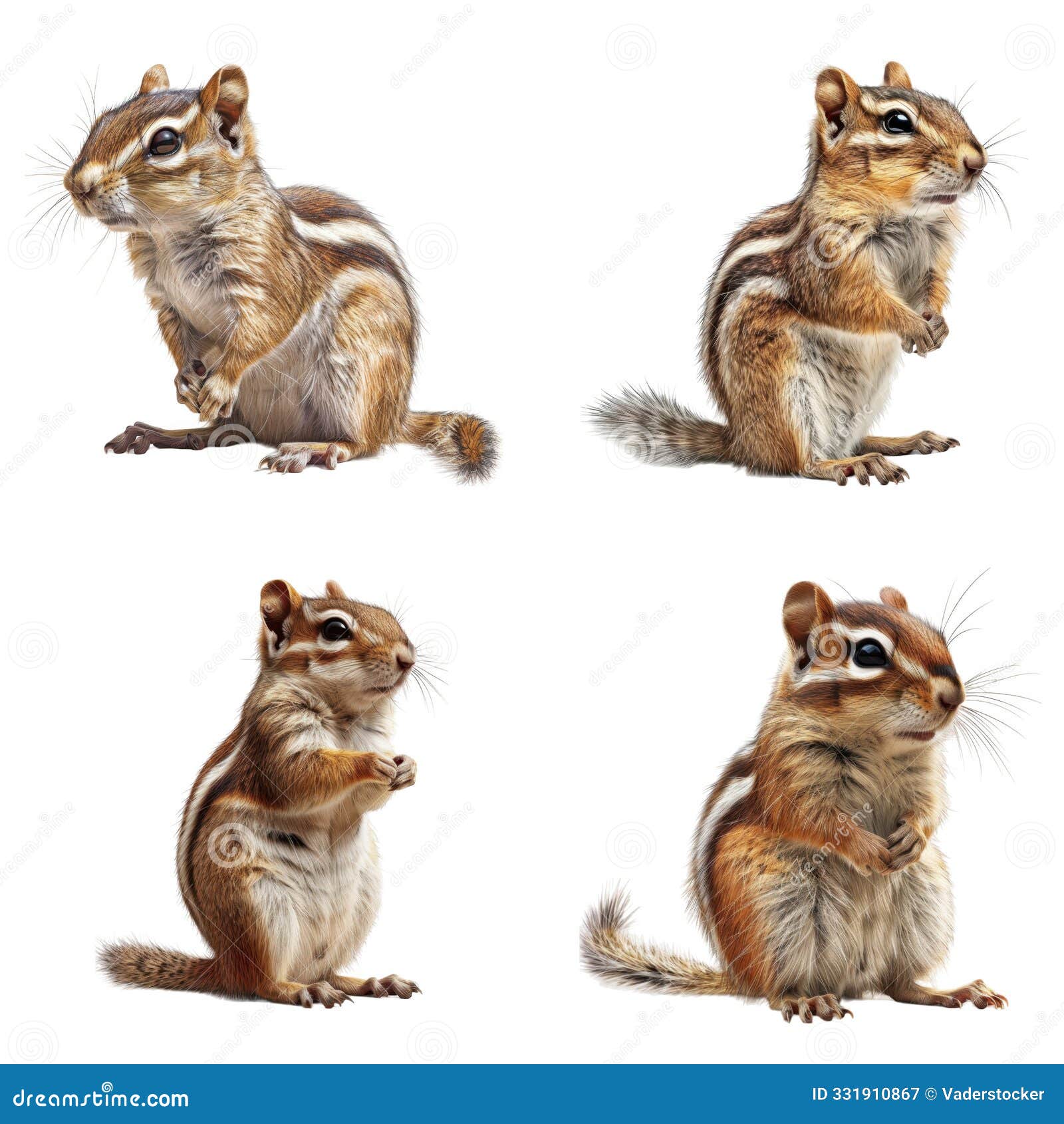 Four Chipmunks Sitting Isolated on White Background Stock Image - Image ...