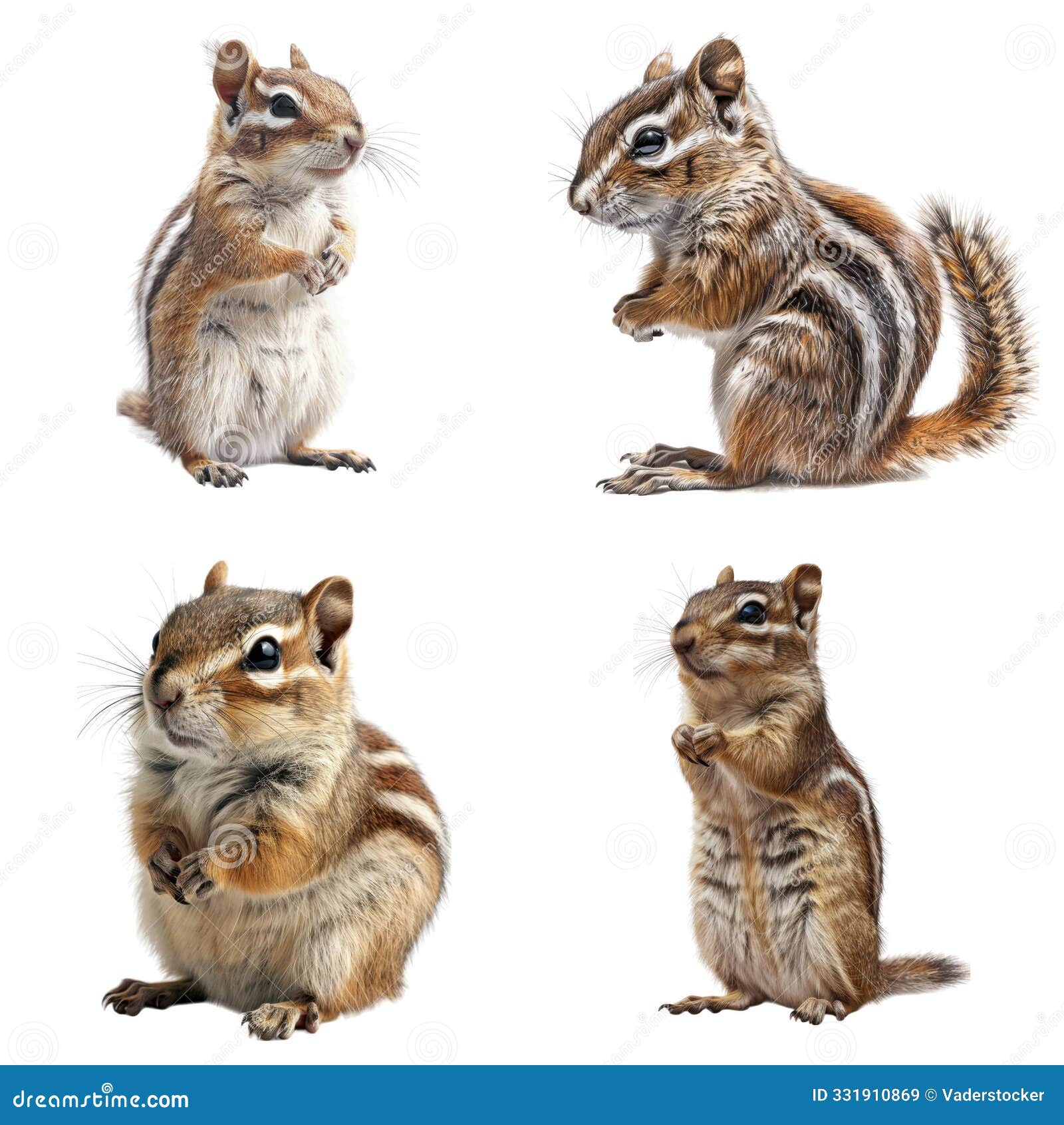 Four Chipmunks In Various Poses, Isolated On White Background Stock ...