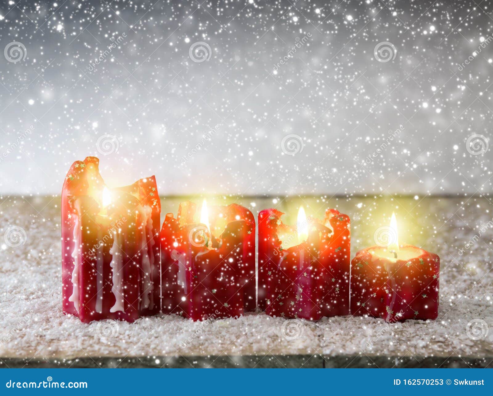 Four Red Christmas Candle for Advent. Christmas Background. Stock Image ...