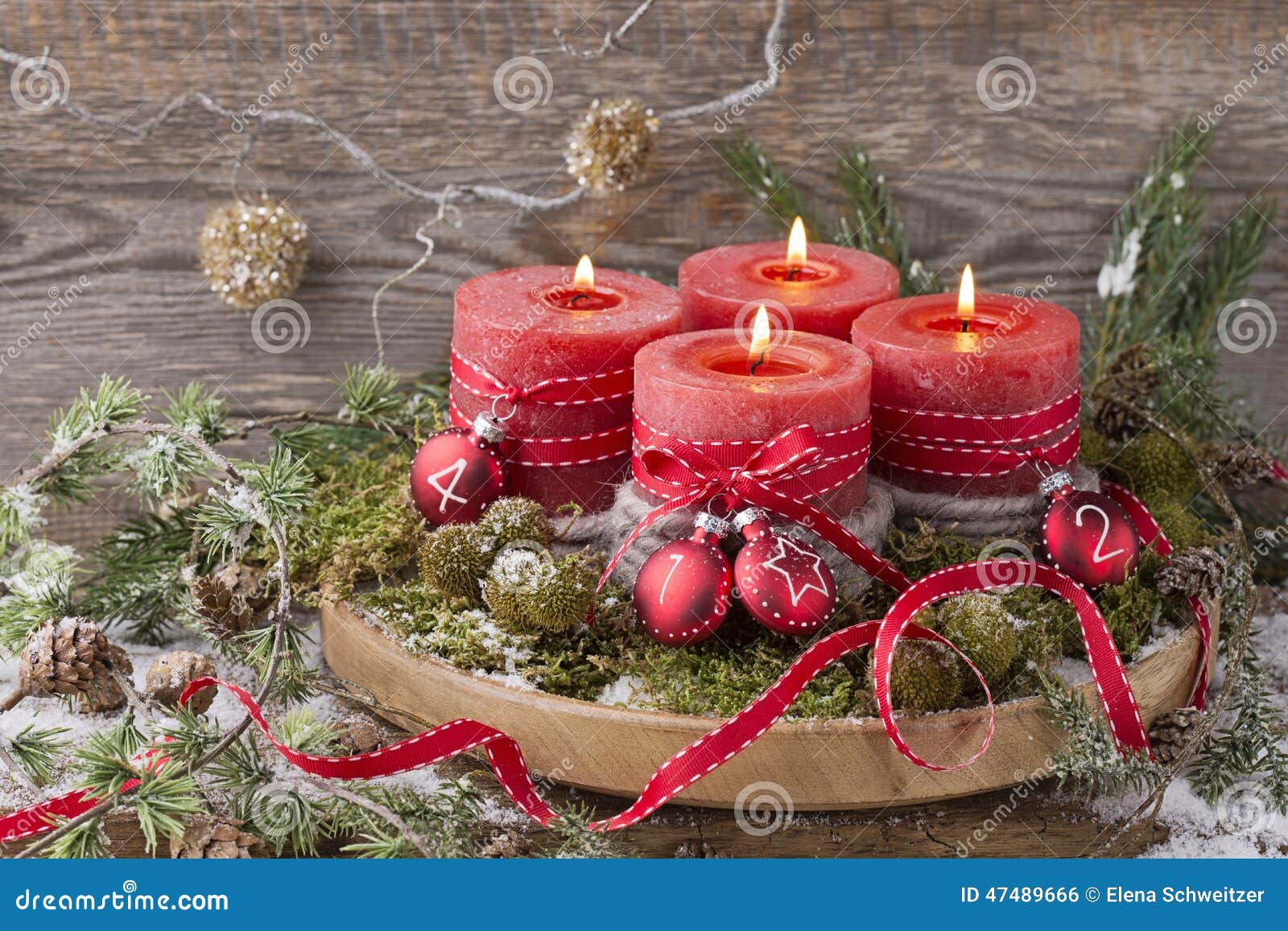 Four christmas candle stock photo. Image of rustic, background - 47489666