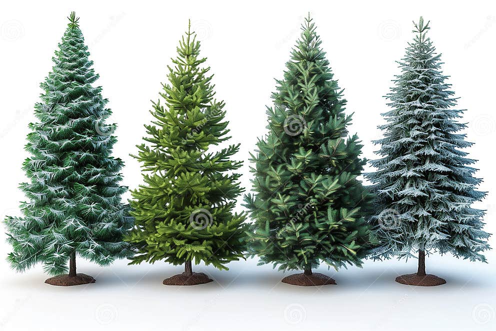 Four Christmas Trees Isolated on White Stock Illustration ...