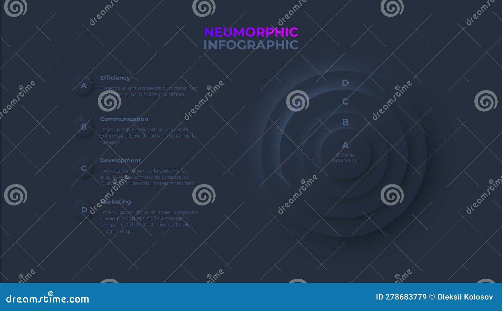 Dark Neumorphic Infographic Design Template. Concept Of 4 Steps Of ...