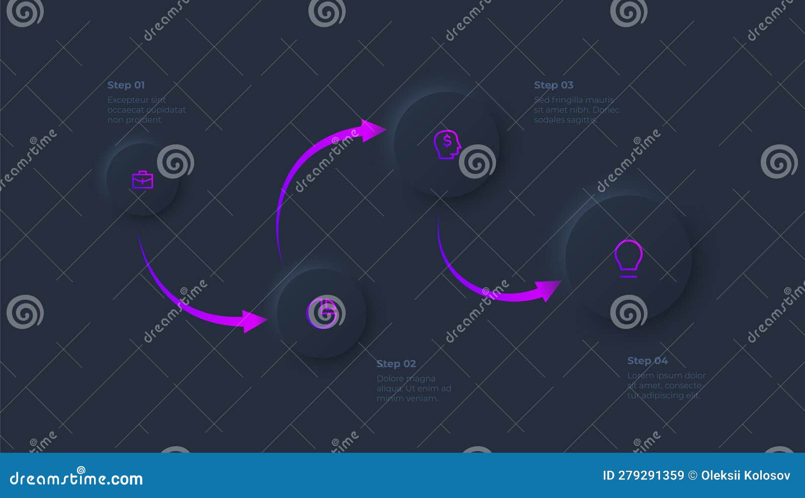 Four Circles with Arrows. Dark Neumorphism Infographic Illustration ...