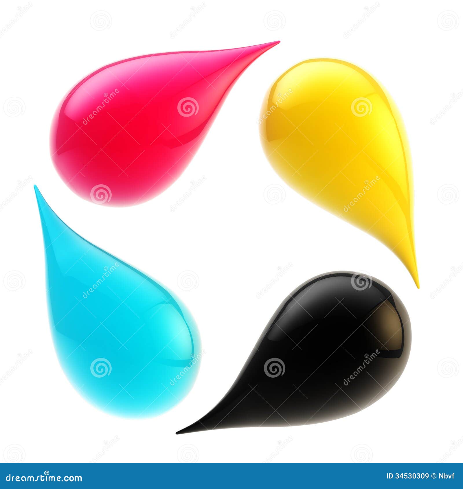Four CMYK Glossy Paint Drops Stock Illustration - Illustration of print ...