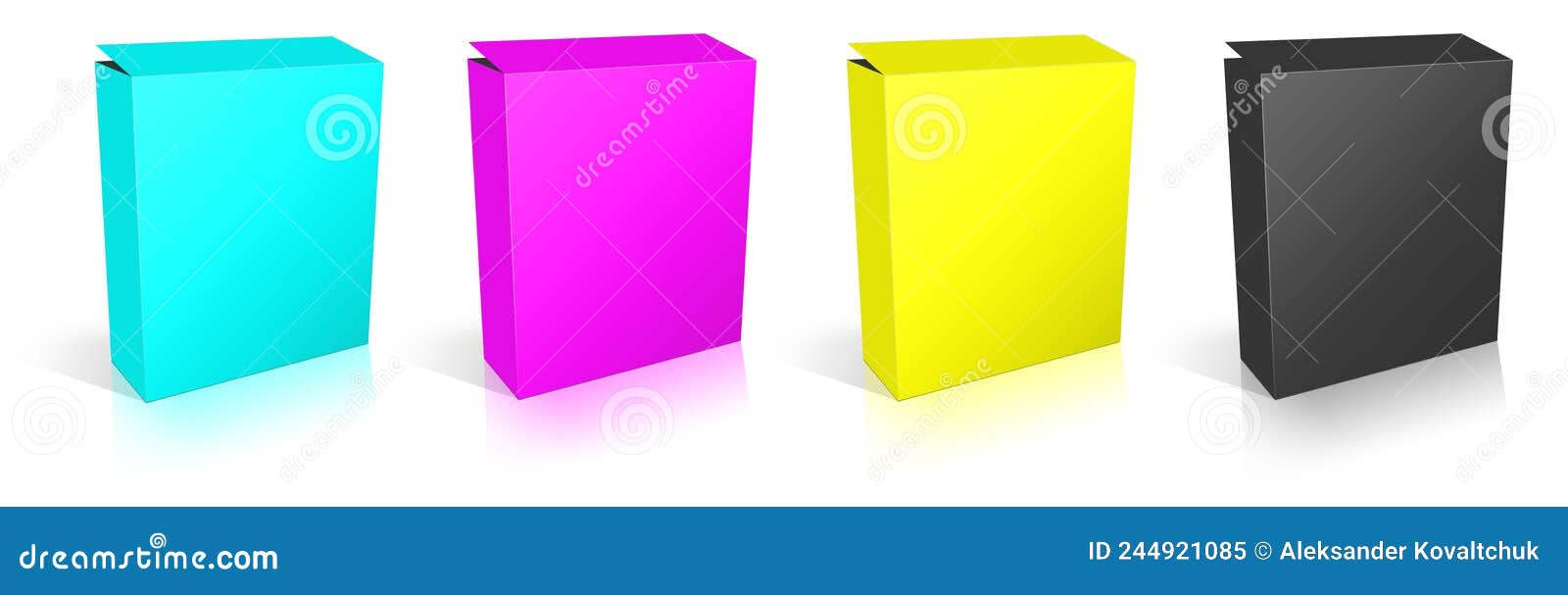 Four CMYK Software Boxes Blank Template Red, Green and Blue for ...
