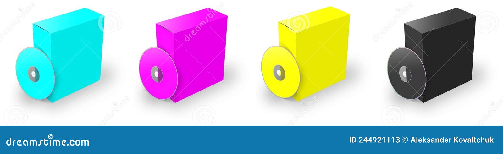 Four CMYK Software Boxes Blank Template Red, Green And Blue For ...