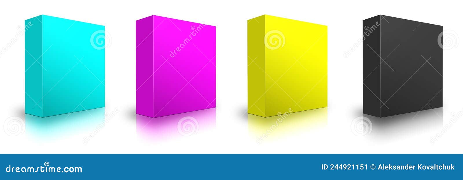 Four CMYK Software Boxes Blank Template Red, Green and Blue for ...