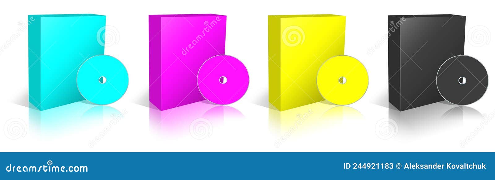 Four CMYK Software Boxes Blank Template Red, Green and Blue for ...