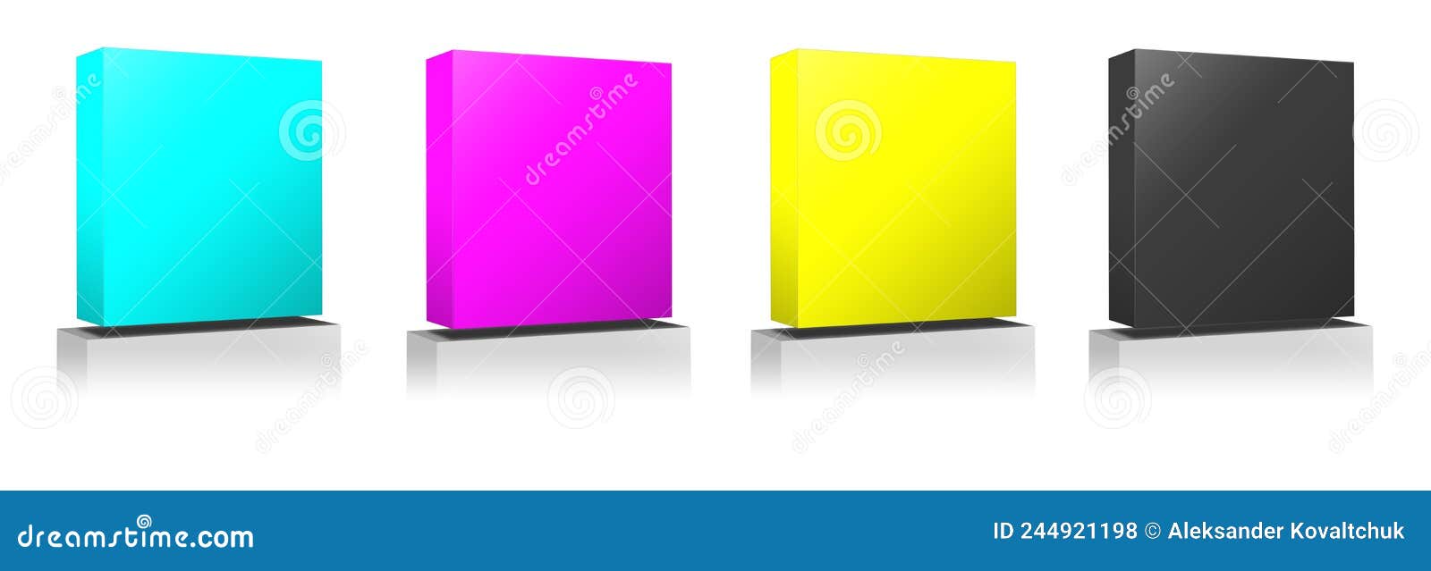 Four CMYK Software Boxes Blank Template Red, Green And Blue For ...