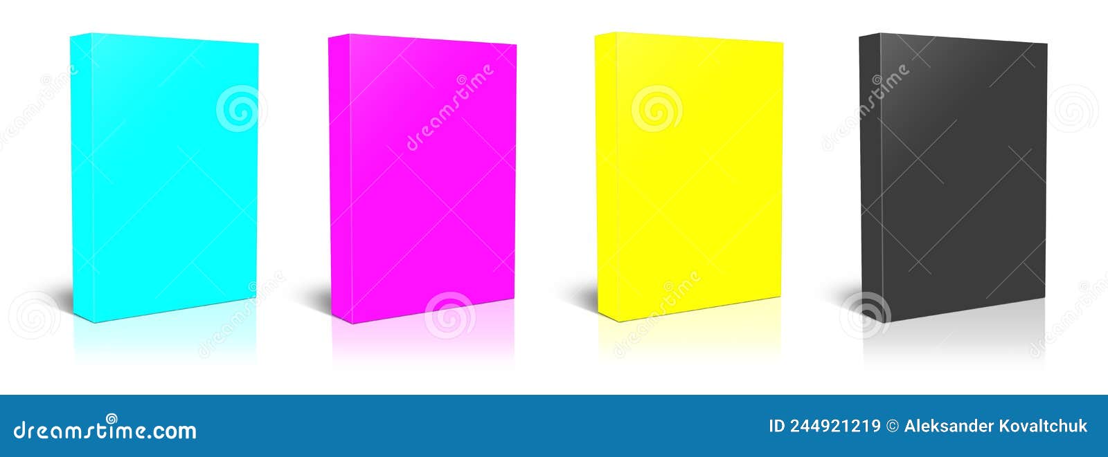 Four CMYK Software Boxes Blank Template Red, Green and Blue for ...