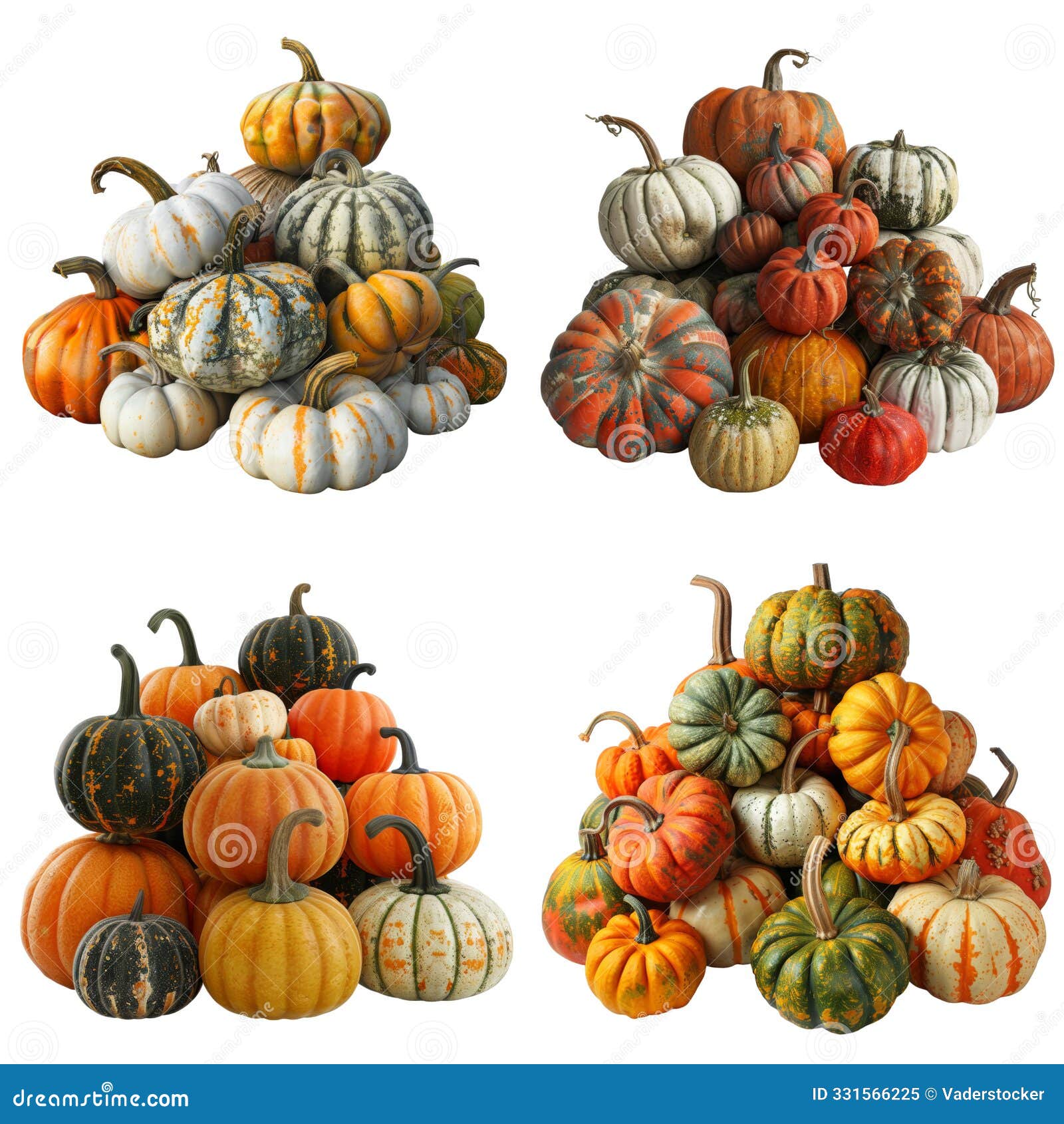 Four Collections of Assorted Pumpkins Stock Illustration - Illustration ...