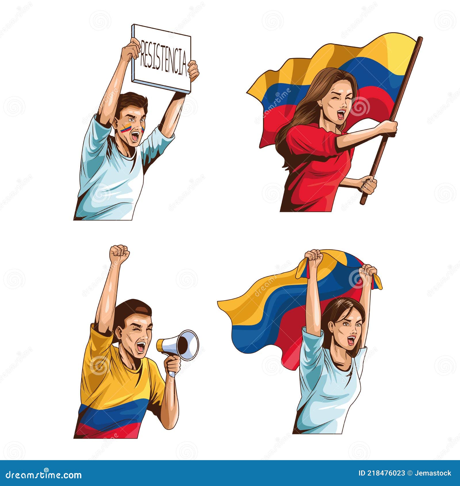 Colombians In National Dress With A Flag. Cartoon Vector ...