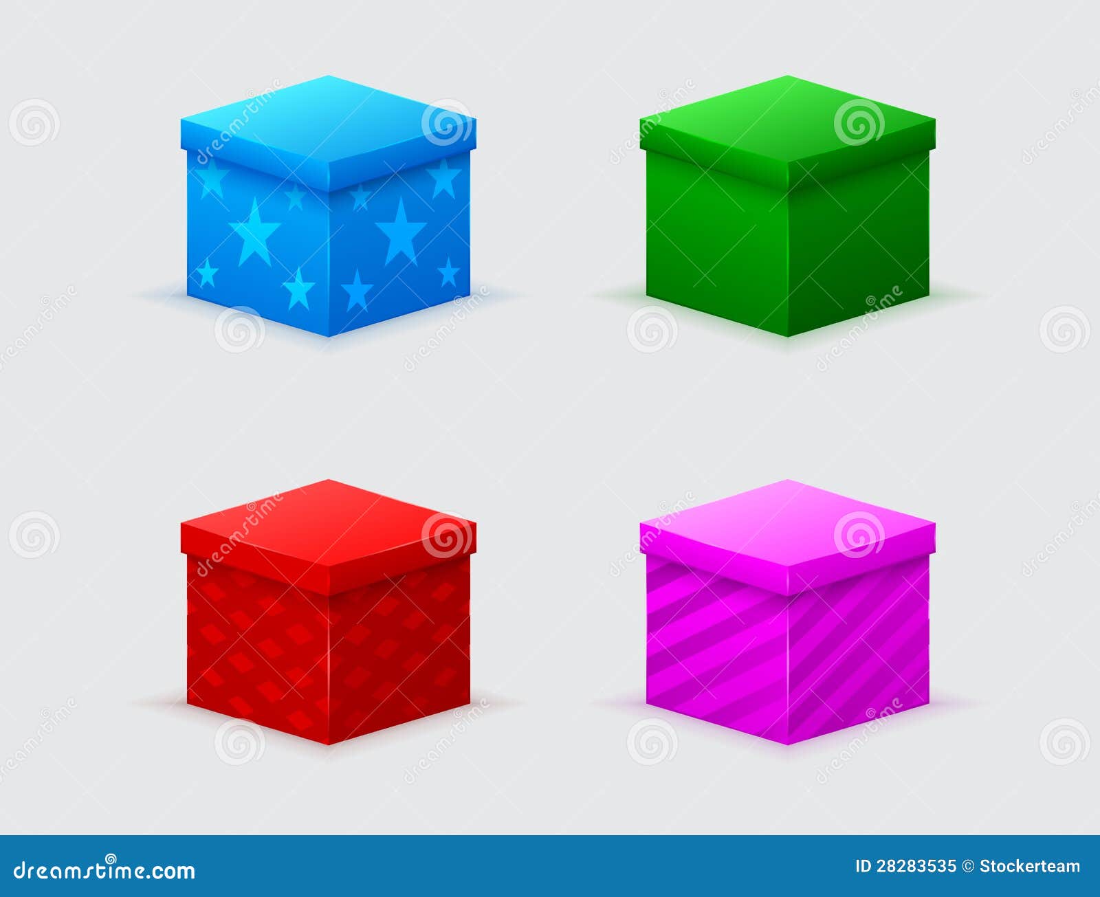 Four Color Closed Gift Boxes Stock Illustration - Illustration of ...