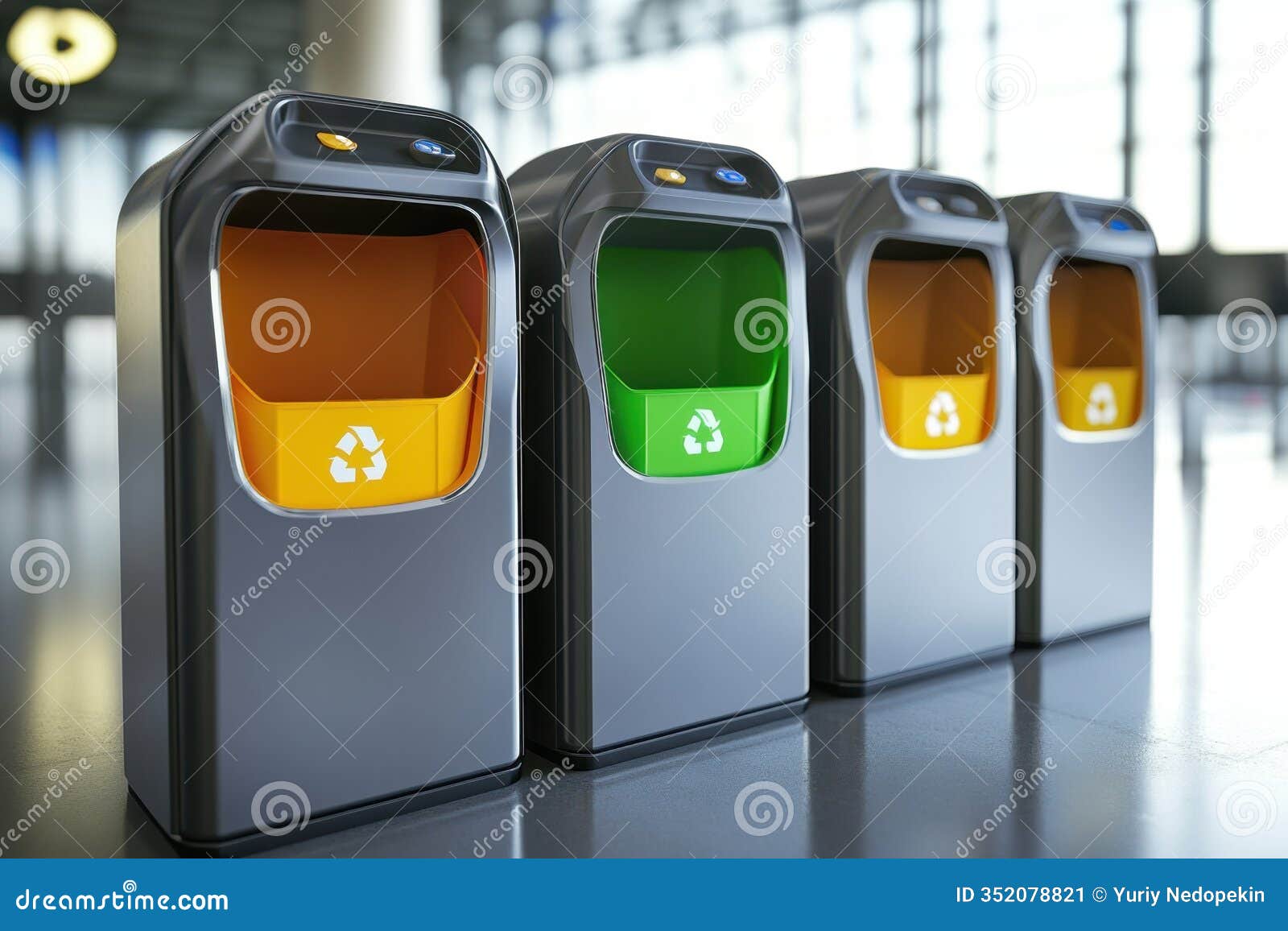 Recycling Bins Arranged in a Modern Setting with Clear Color Coding for ...
