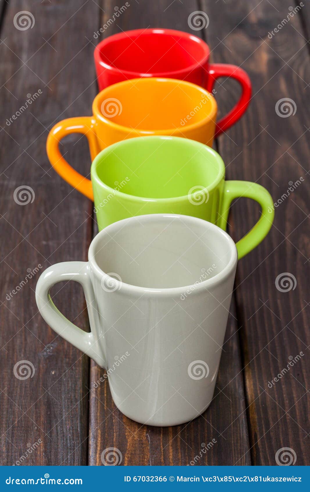 Four Color Empty Tea Cups Arranged in One Row Stock Photo - Image of ...