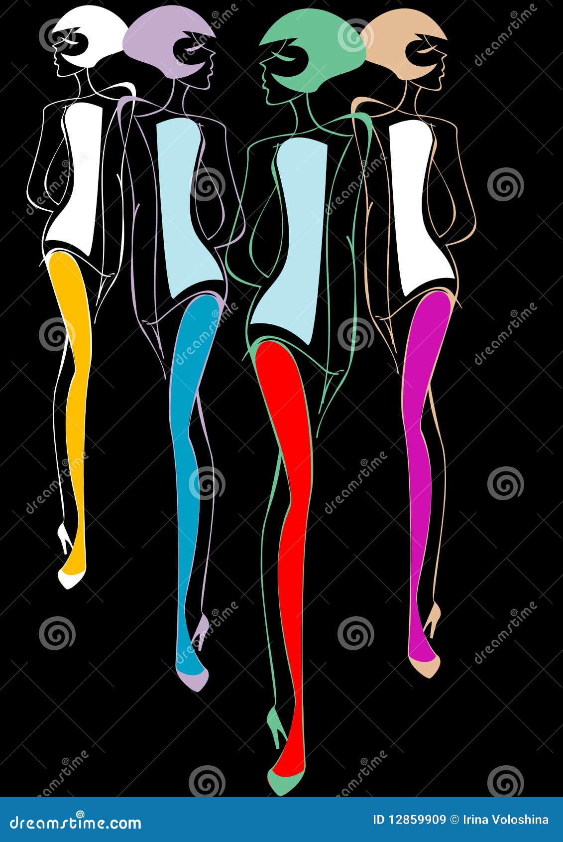Four color girls stock vector. Illustration of catwalk - 12859909