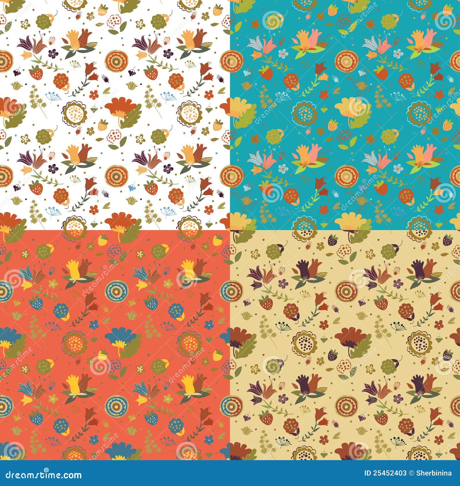 Four color pattern stock illustration. Illustration of floral - 25452403
