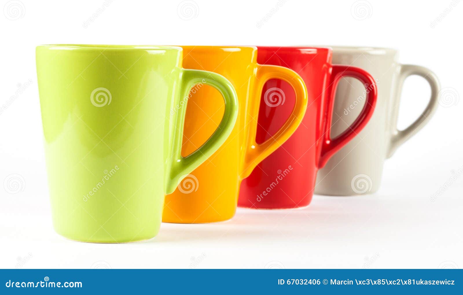 Four Color Tea Cups Shown in Row Stock Photo - Image of white ...
