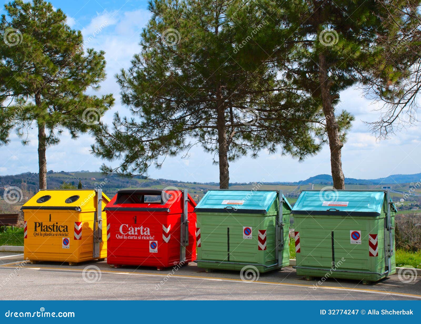 Four color trash cans stock image. Image of industrial - 32774247