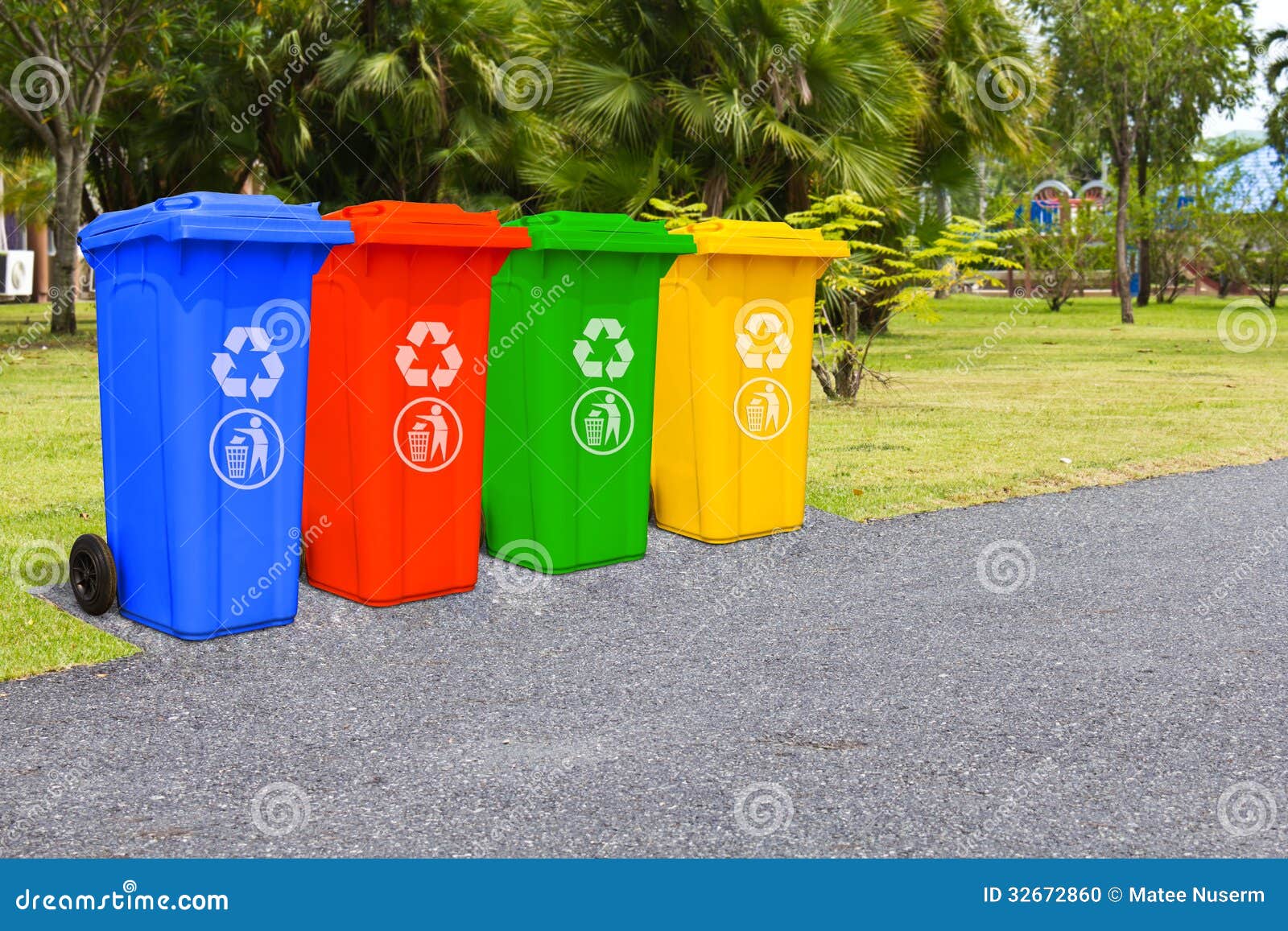 Four color trash cans stock photo. Image of rubbish, dump - 32672860
