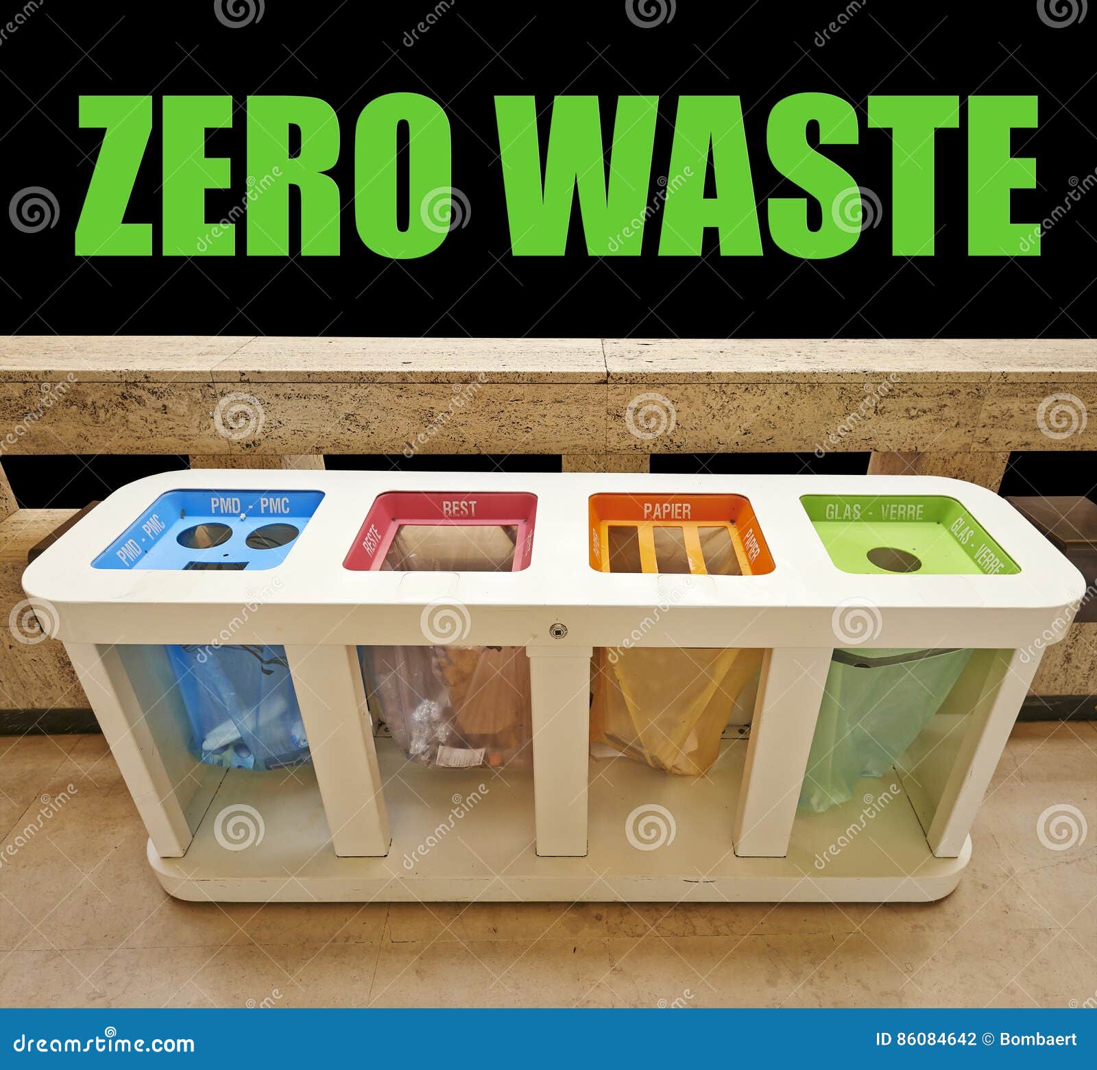 Four Color Trash Cans, Zero Waste Concept Stock Photo - Image of ...