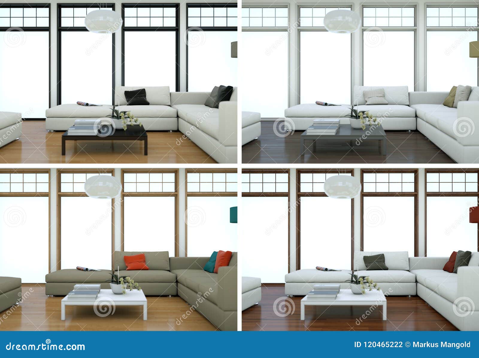 Four Color Variations of Modern Interior Loft Design Stock Illustration ...