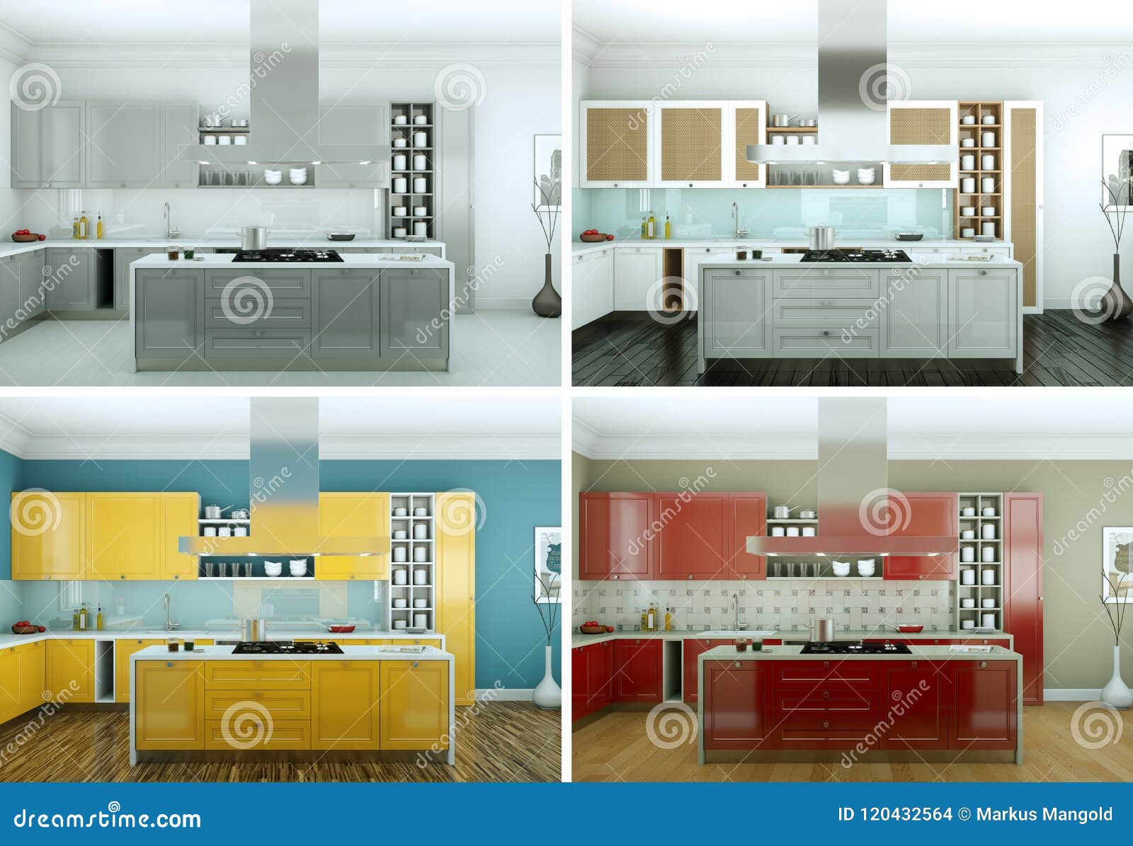 Four Color Variations of Modern Kitchen with a Beautiful Design Stock ...
