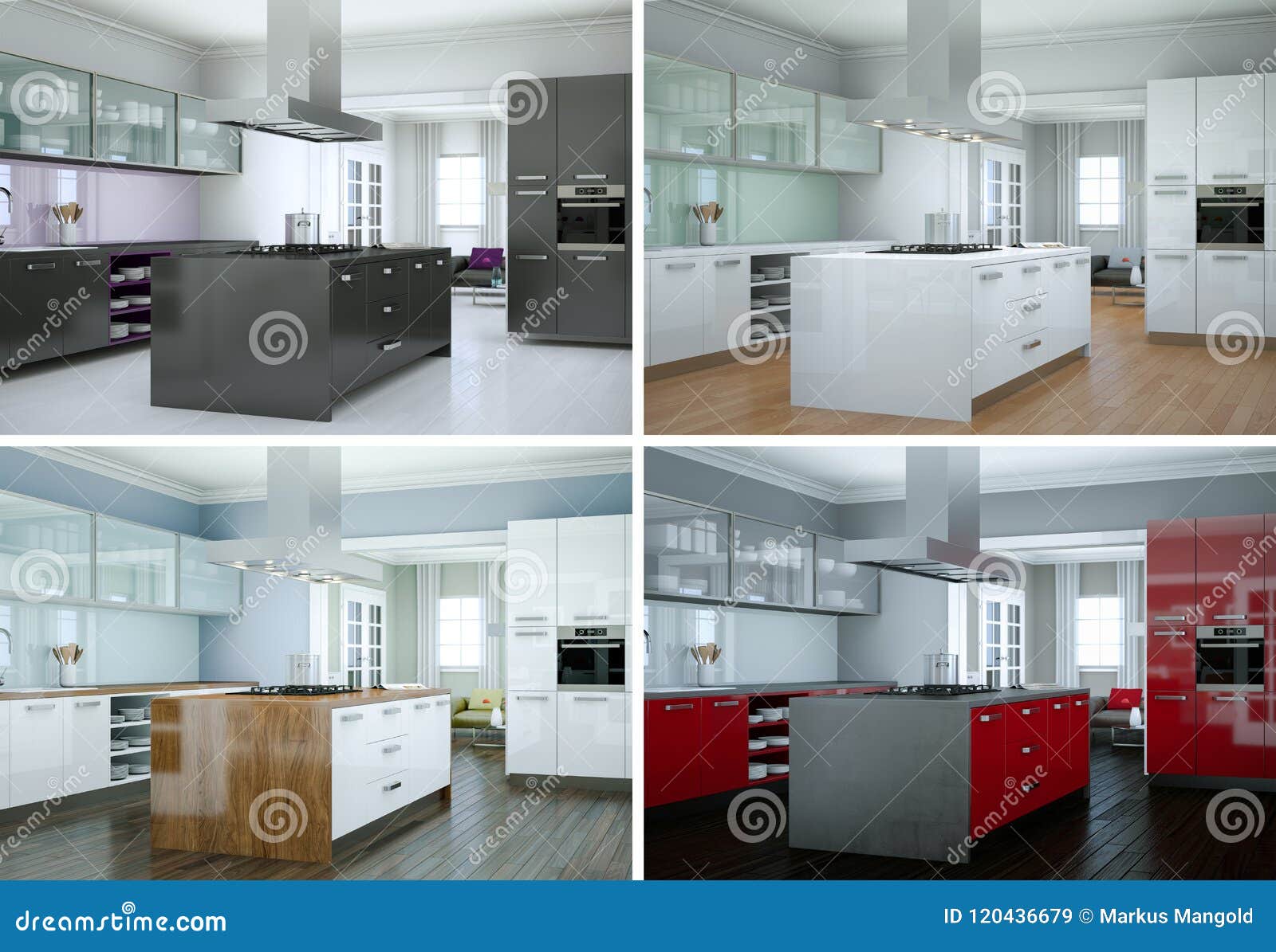 Four Color Variations of Modern Kitchen with a Beautiful Design Stock ...