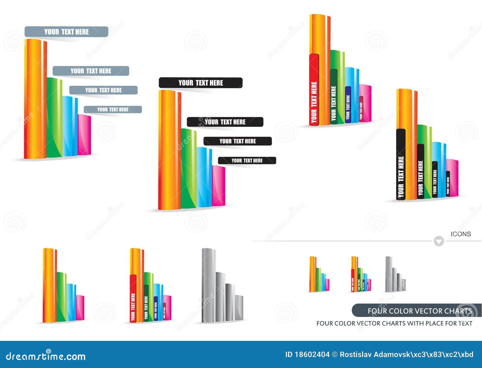Four Bar Charts, Columns, Infographic For Business Vector Illustration ...