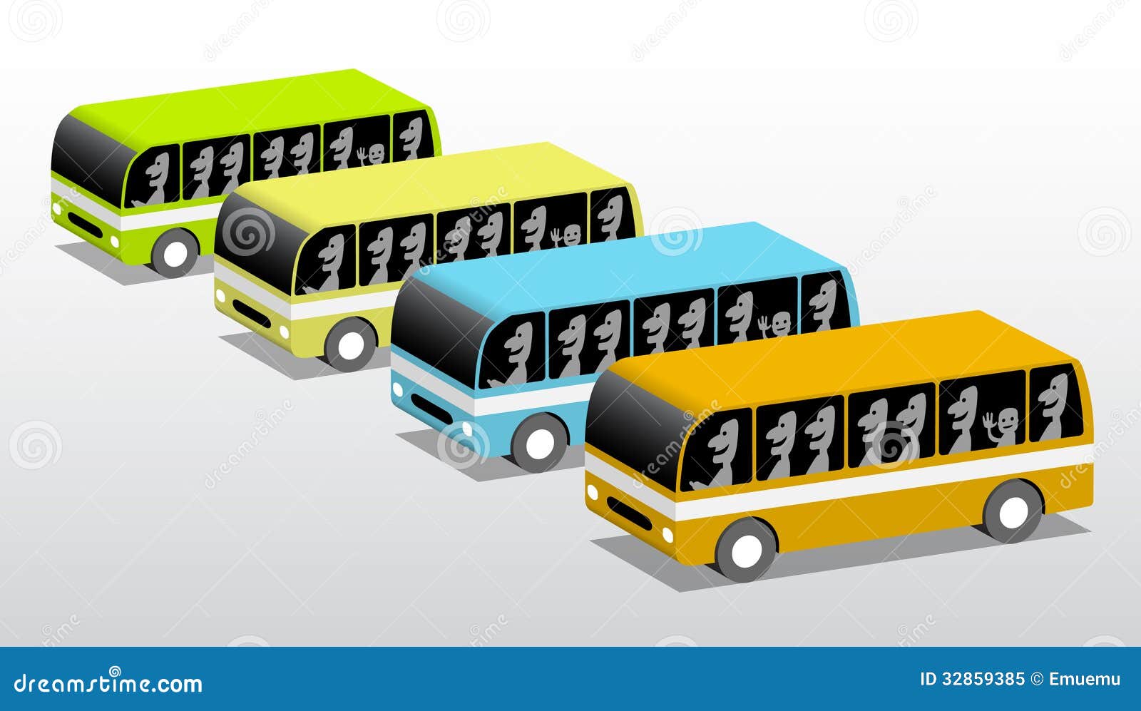 Four colored buses stock illustration. Illustration of colorful - 32859385