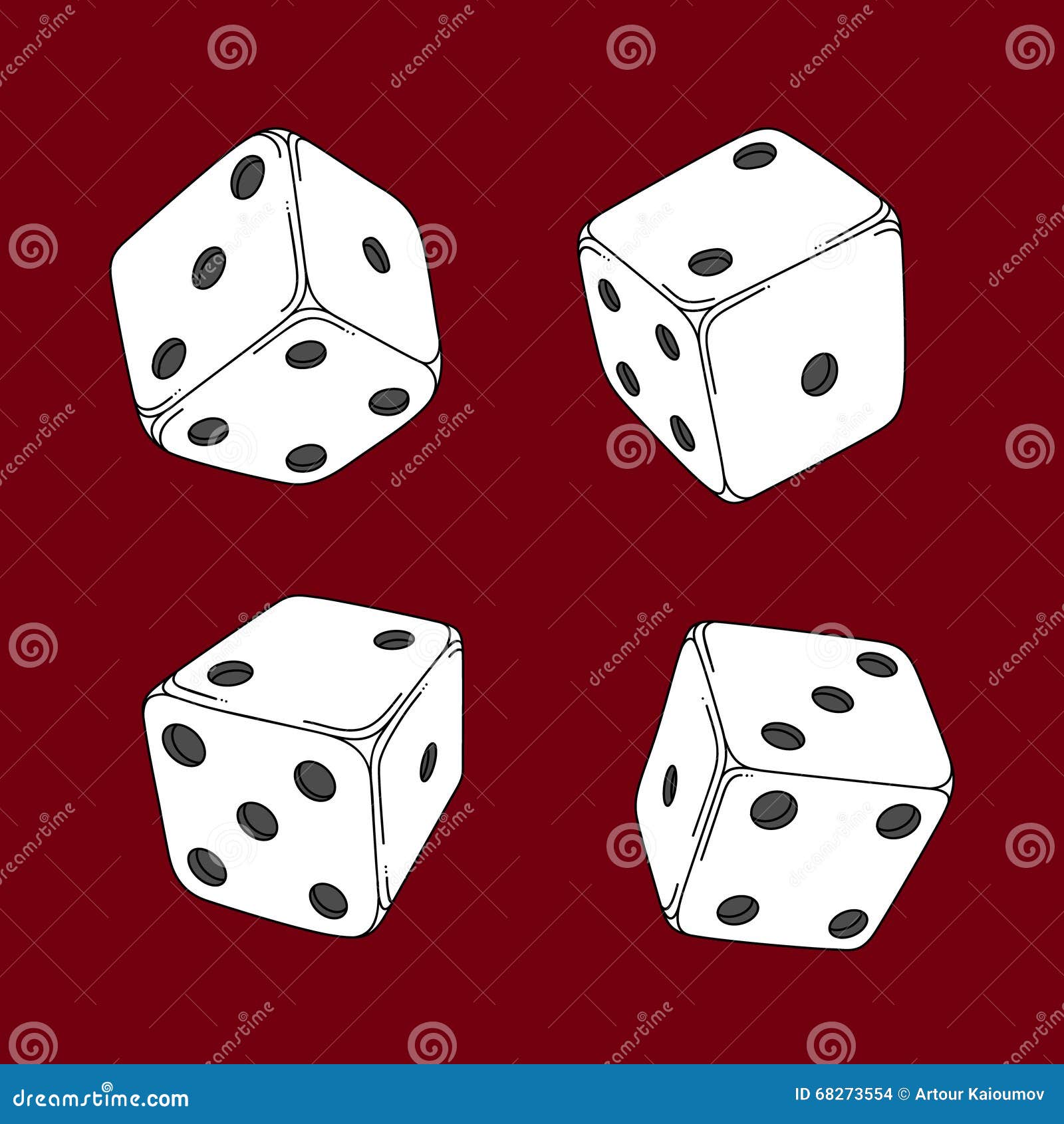 Four Colored Cartoon-style Dice Cubes Stock Vector - Illustration of ...