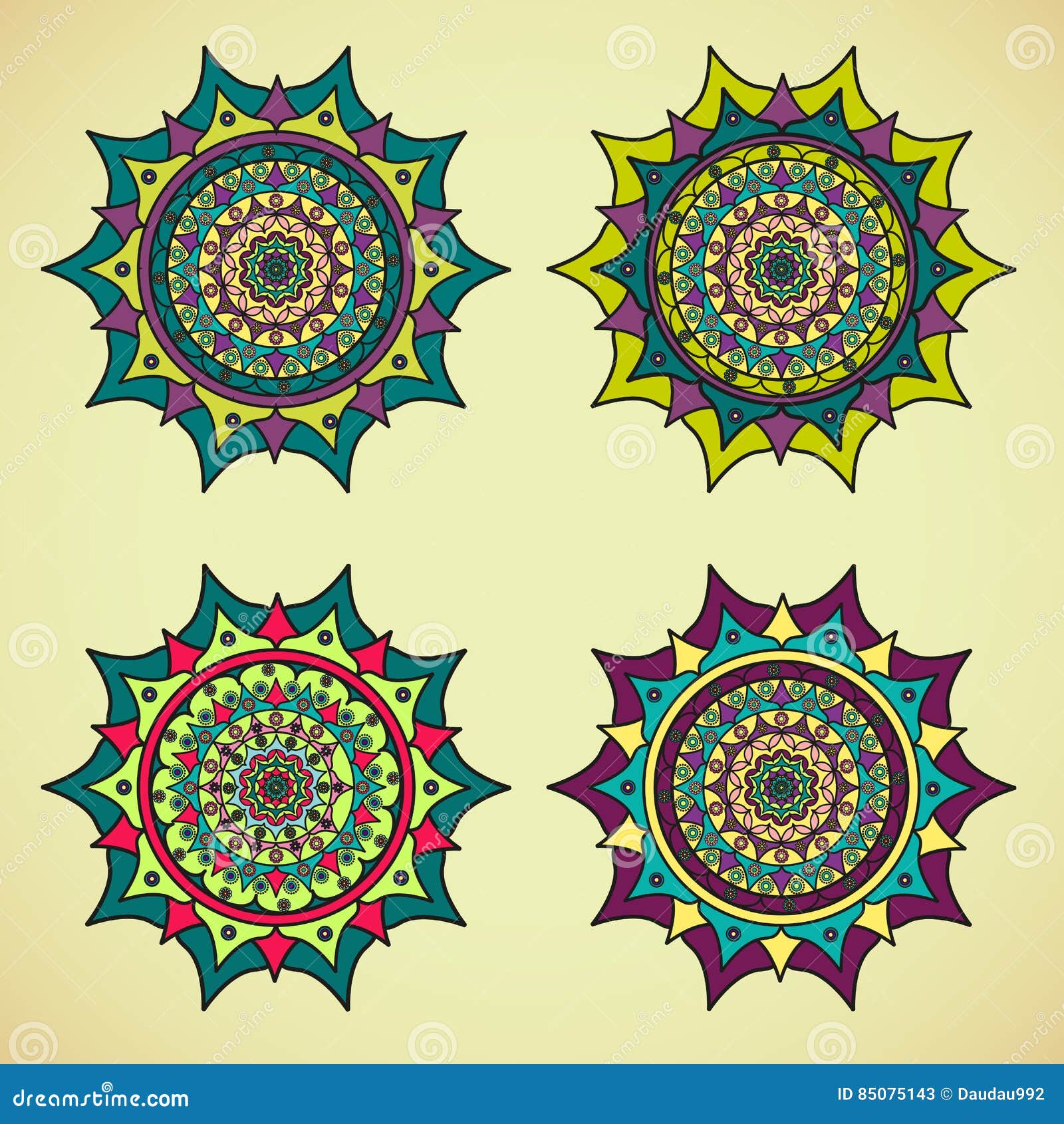 Four colored mandalas stock vector. Illustration of craft - 85075143