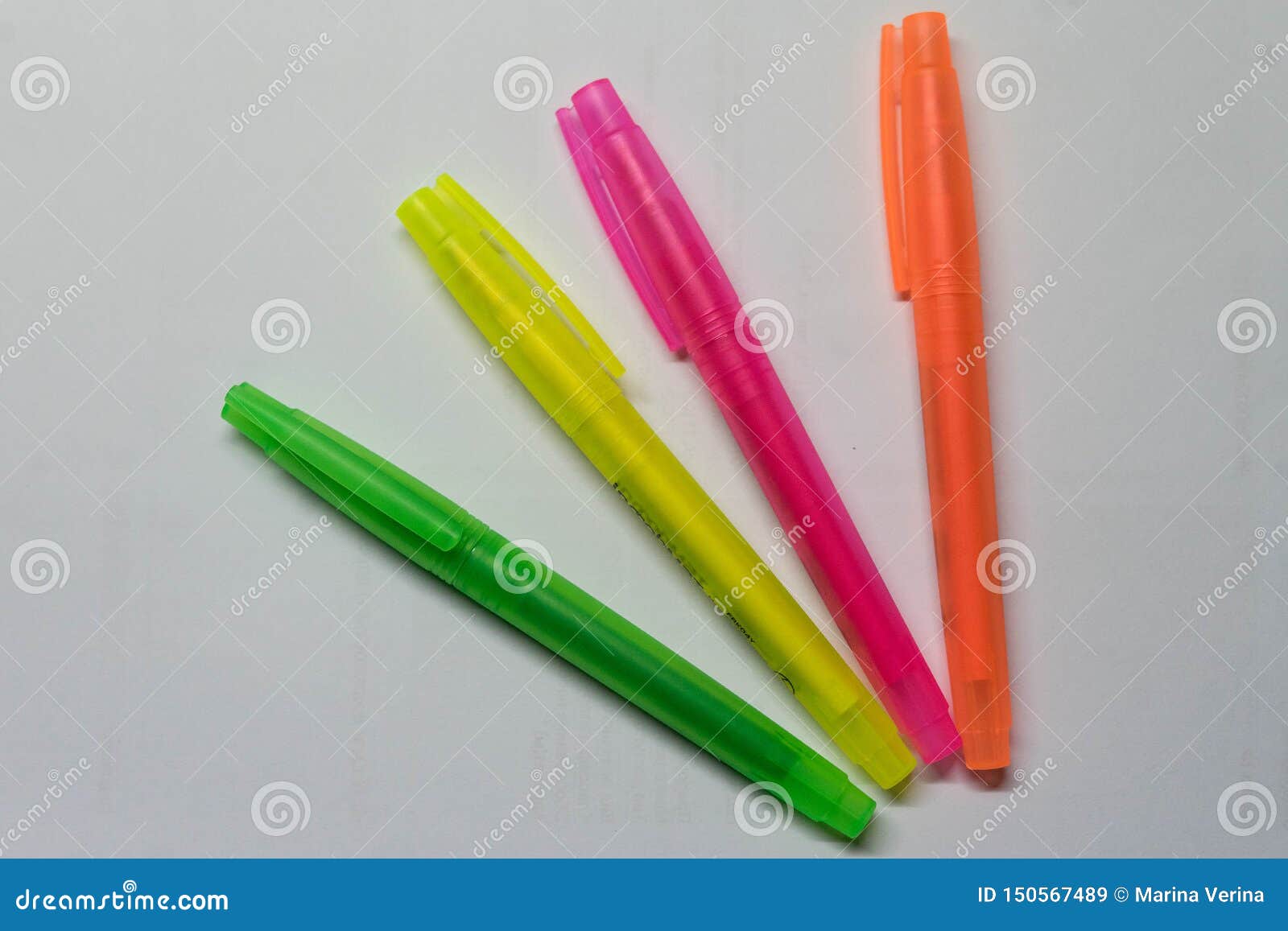 Four Colored Markers on White Background Stock Image - Image of school ...