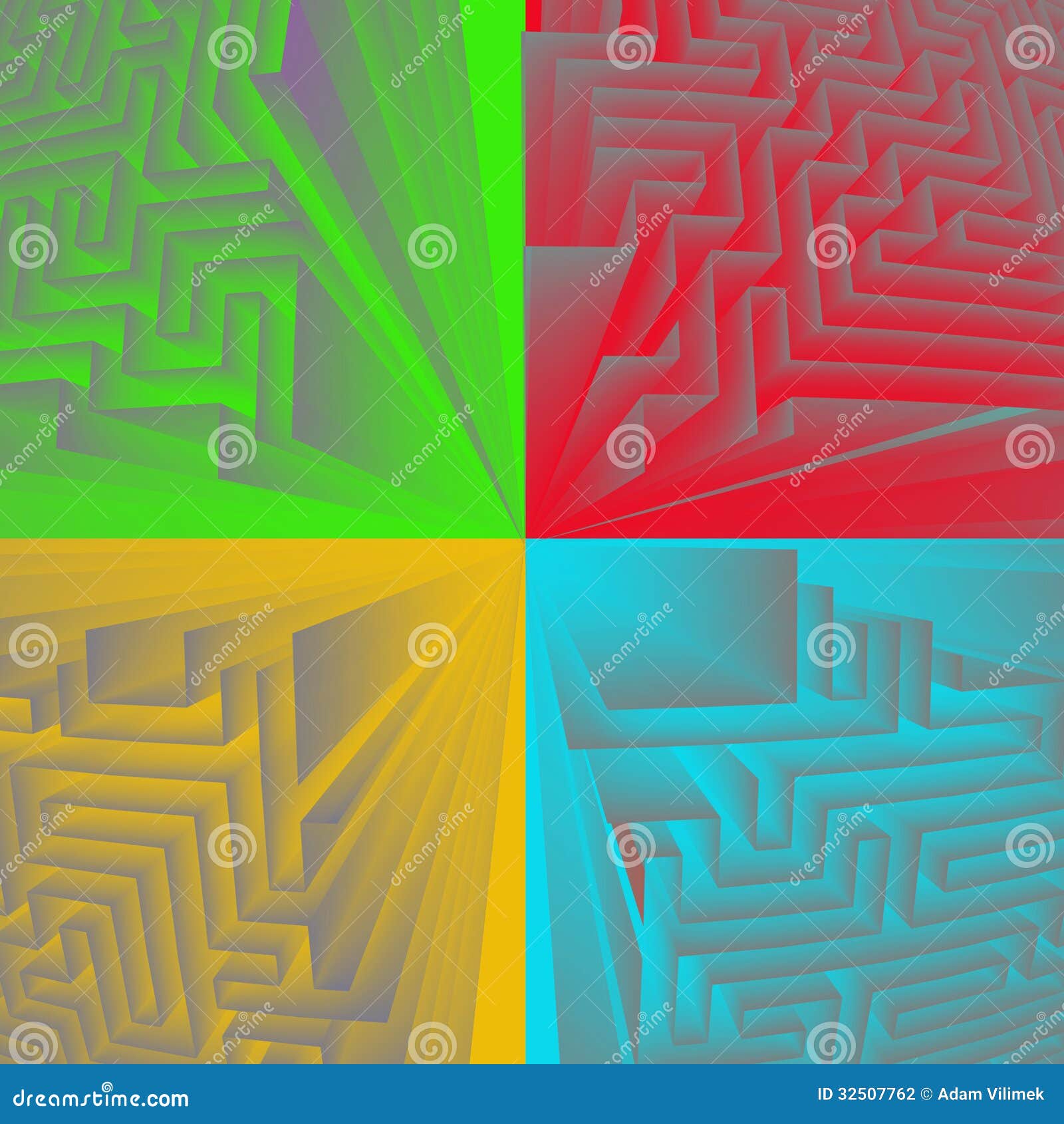 Four Colored Pieces Of Maze Structure Stock Photography - Image: 32507762