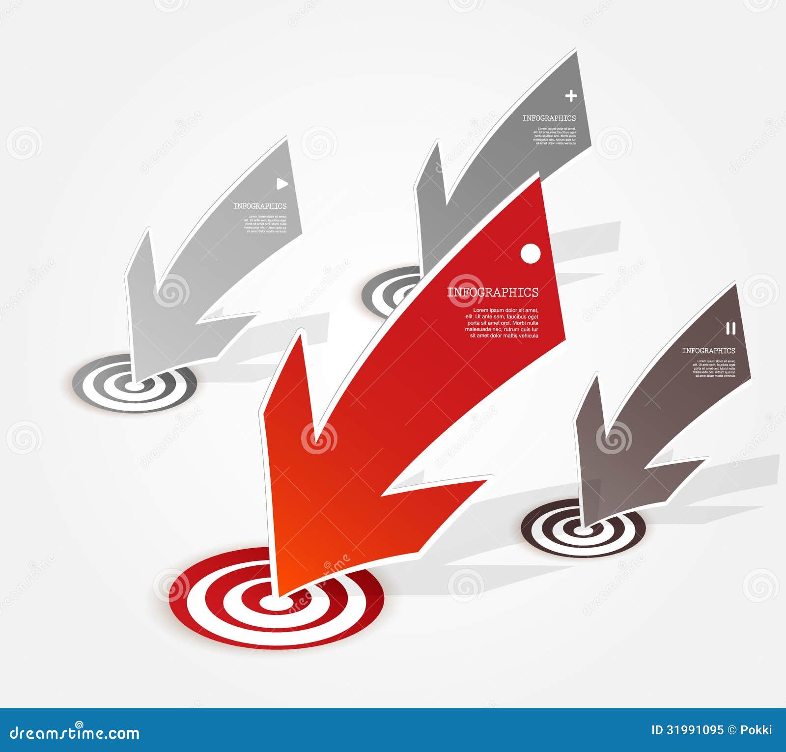 Four Colored Red and Grey Paper Arrows Stock Vector - Illustration of ...