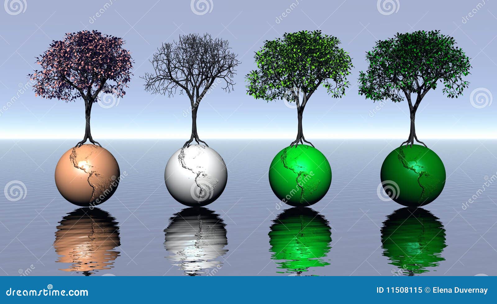 Four Colored Trees and Earth for Four Seasons Stock Illustration ...