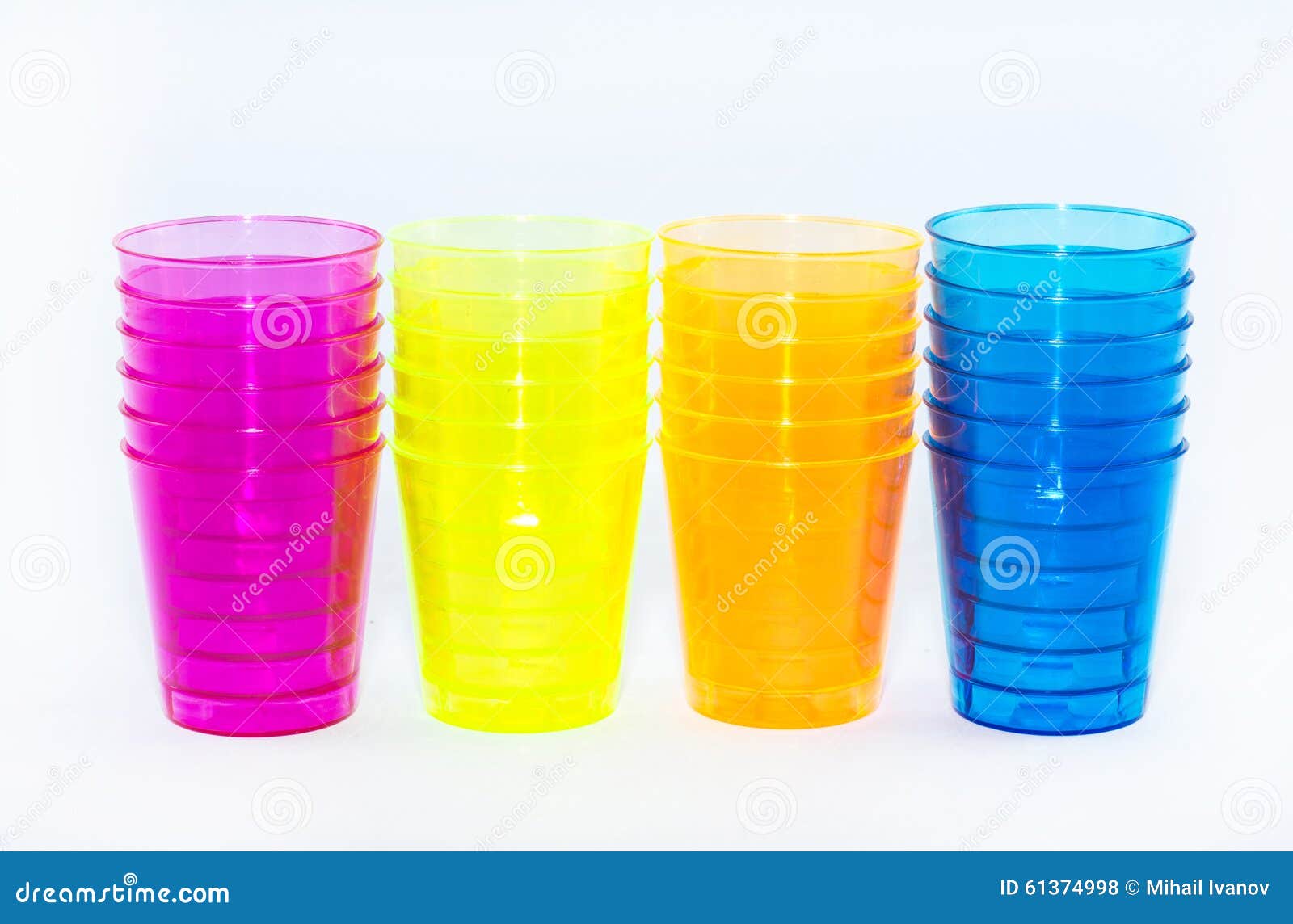 Four Colored Types of Cups on a White Background - Yellow, Orange, Pink ...