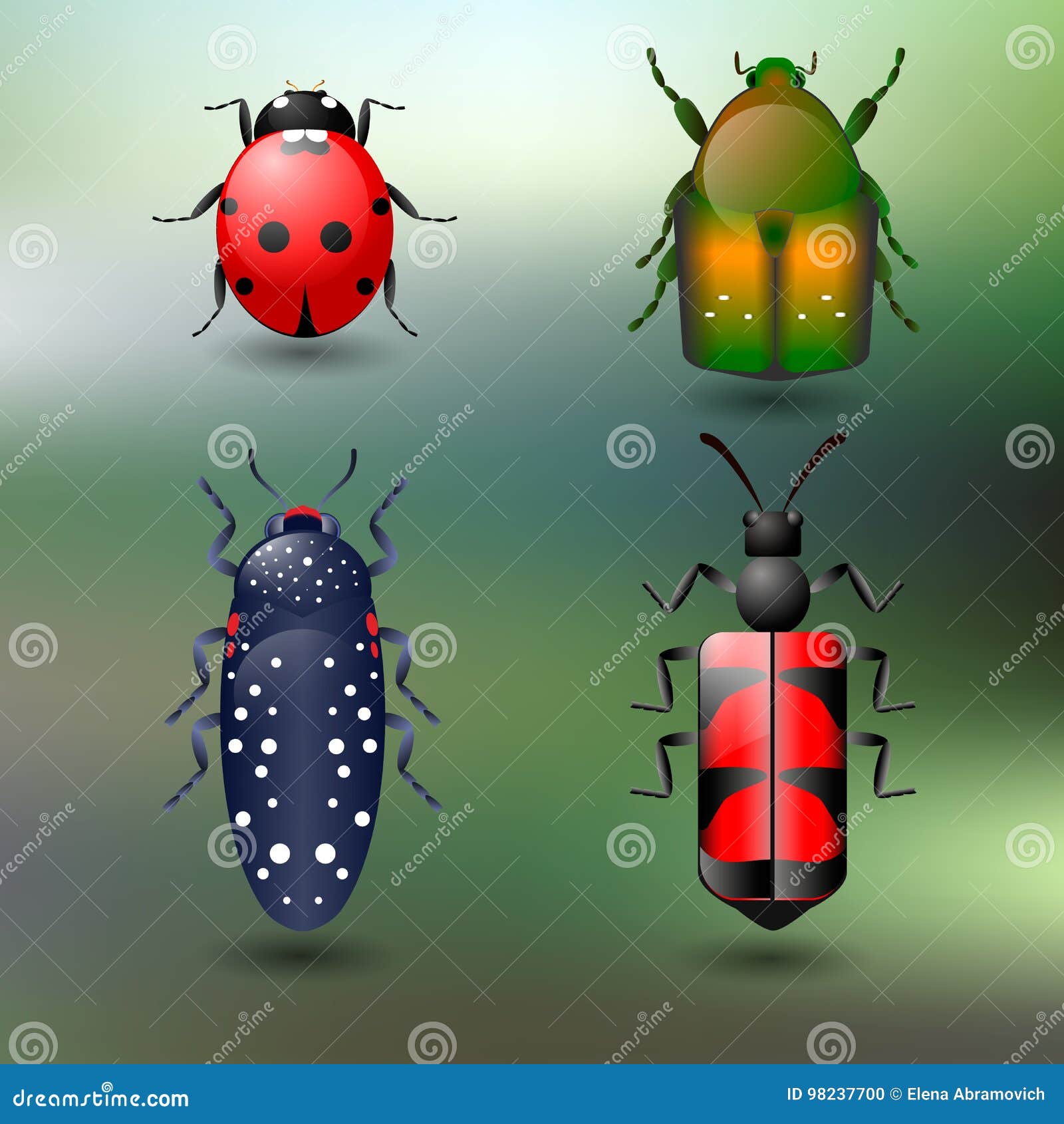 Two Beetles: Green Beetle And Red Ladybug. Stock Image | CartoonDealer ...
